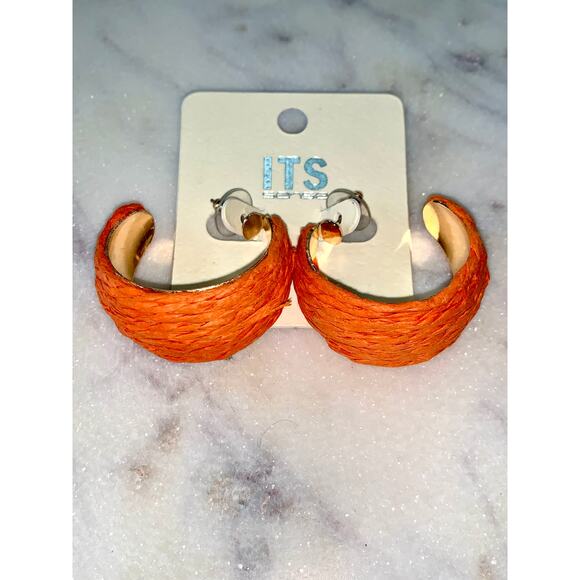 It's Sense | Jewelry | Boho Gold Plated Orange Raffia Straw Hoop Statement Earrings Nwt | Poshmark